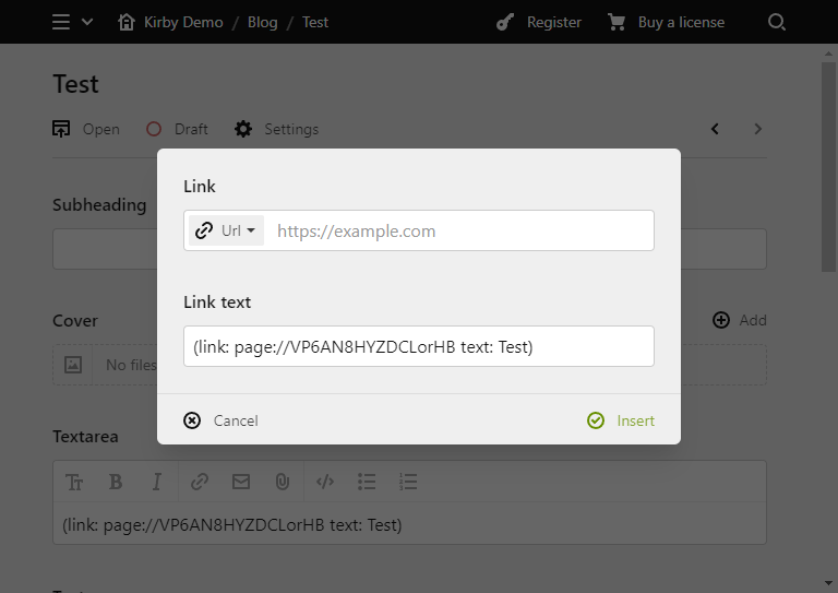[v4] Selected link issue for textarea field · Issue #5198 · getkirby/kirby · GitHub