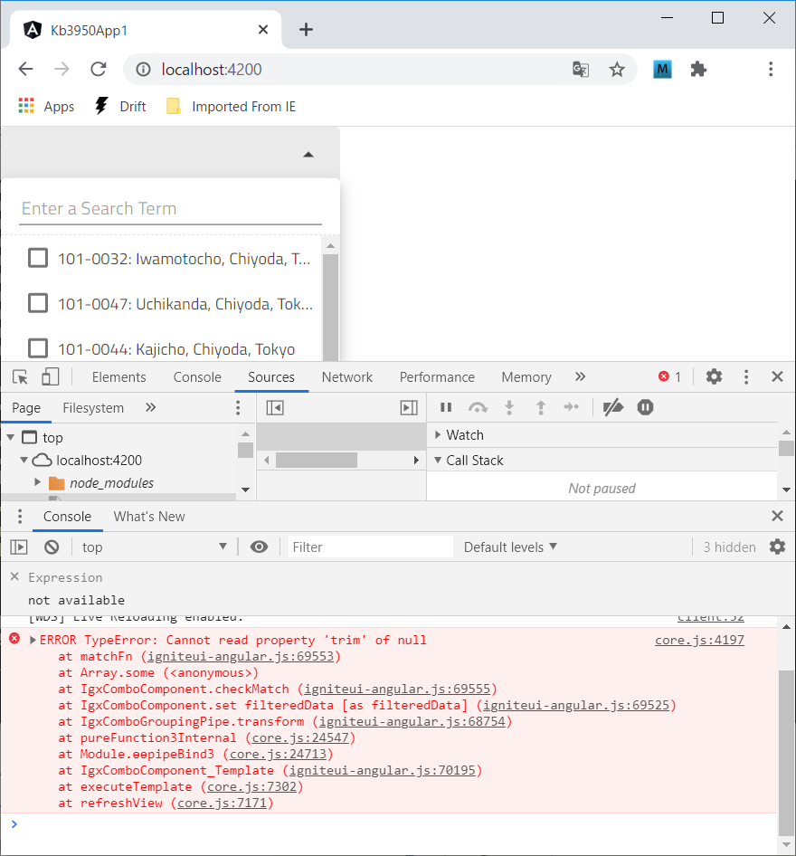 [IgxCombo] "ERROR TypeError: Cannot read property 'trim' of null" occurs if onSearchInput event ...