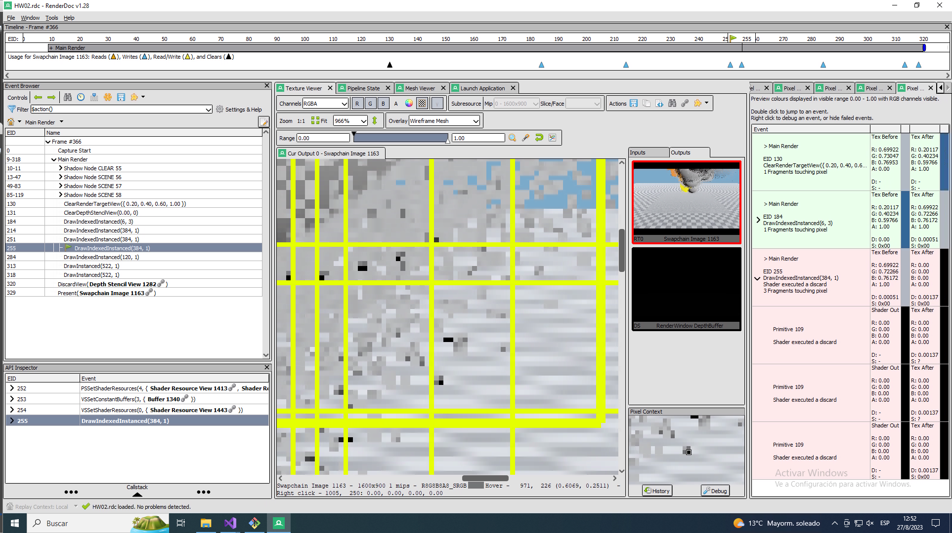 Pixel History (and its emulator) does not match what the HW/WARP is rendering on some cases ...