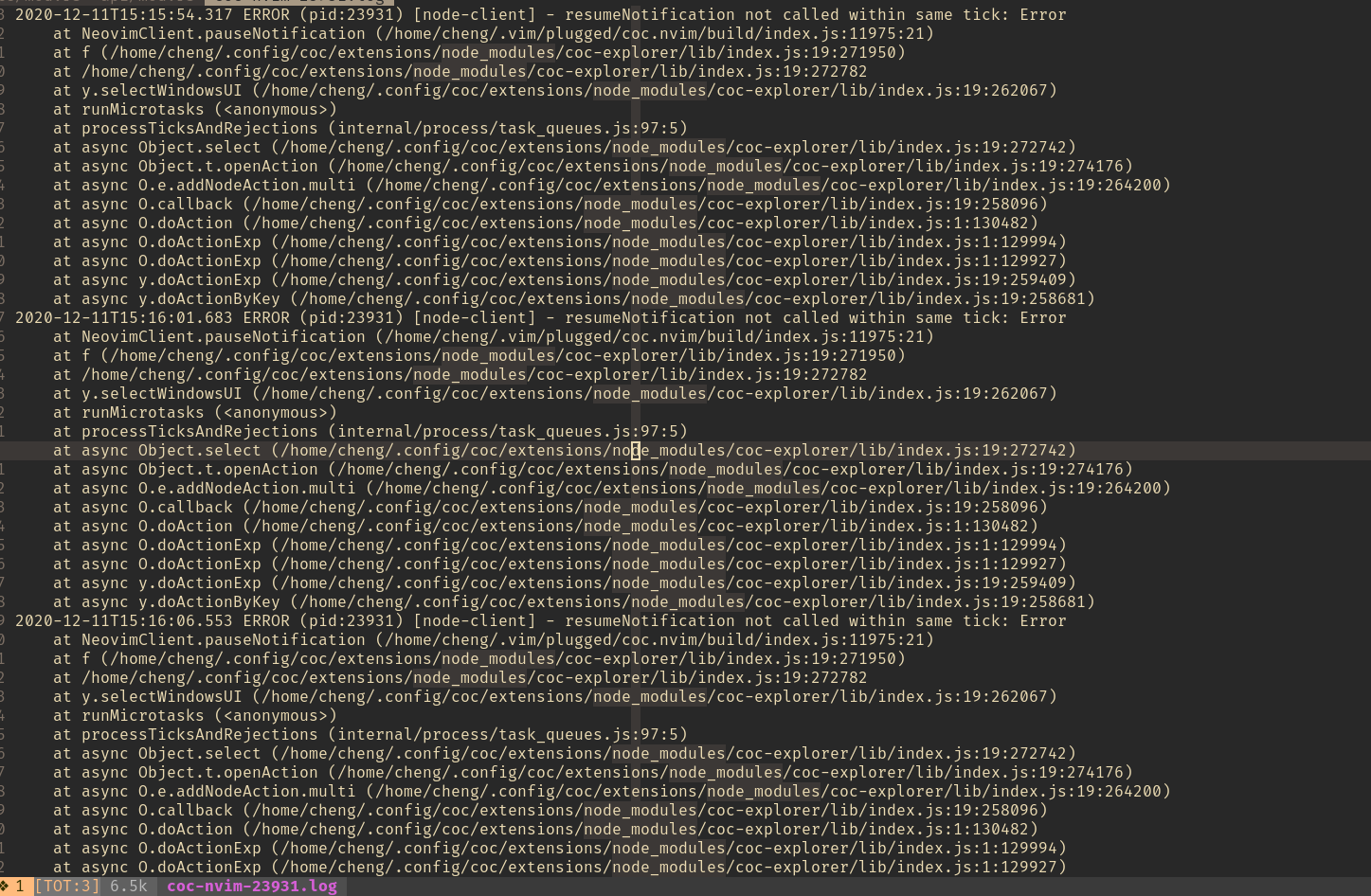 resumeNotification not called within same tick: Error · Issue #334 · weirongxu/coc-explorer · GitHub