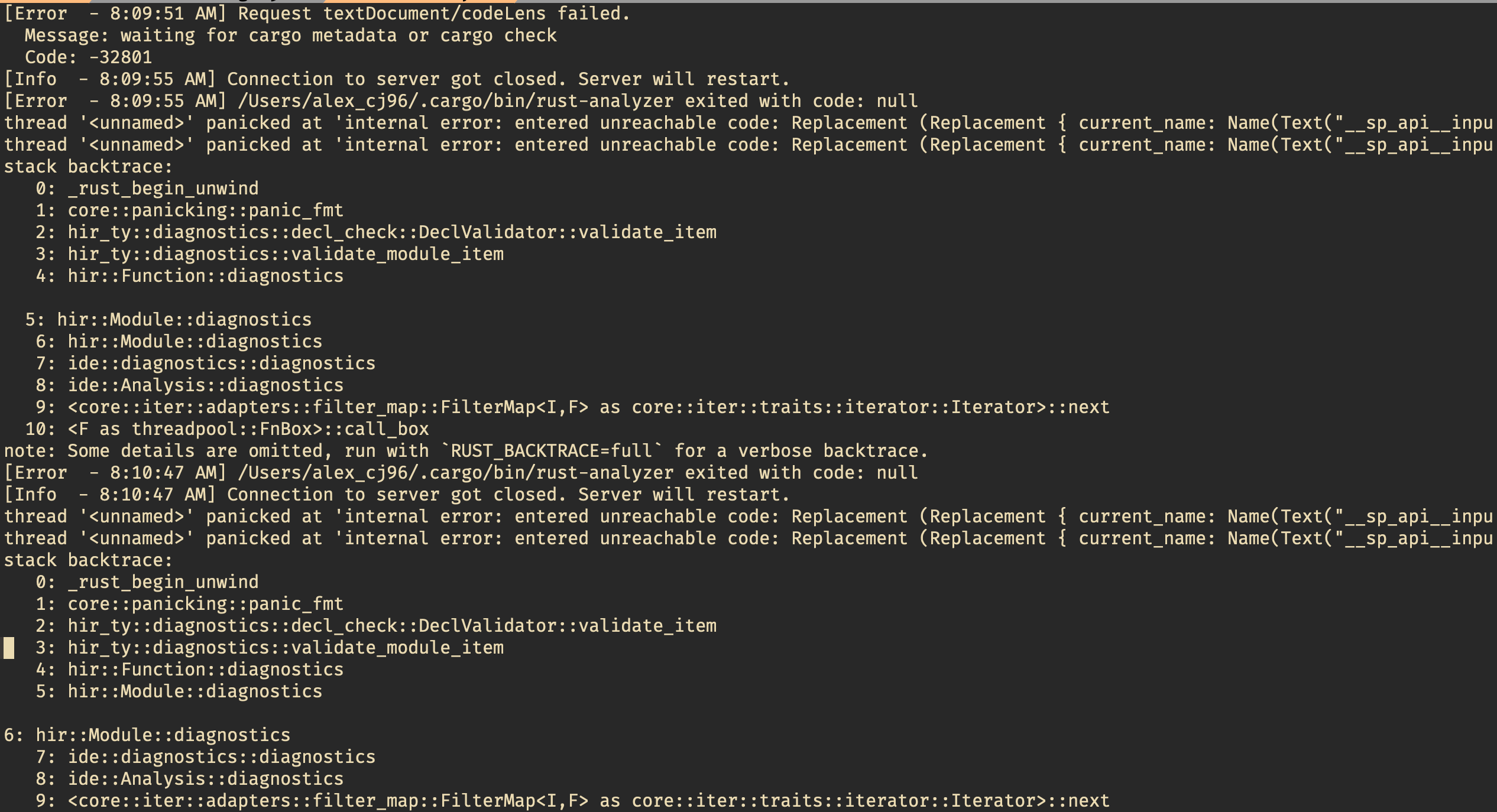 thread ' ' panicked at 'internal error: entered unreachable code: Replacement · Issue #8809 ...