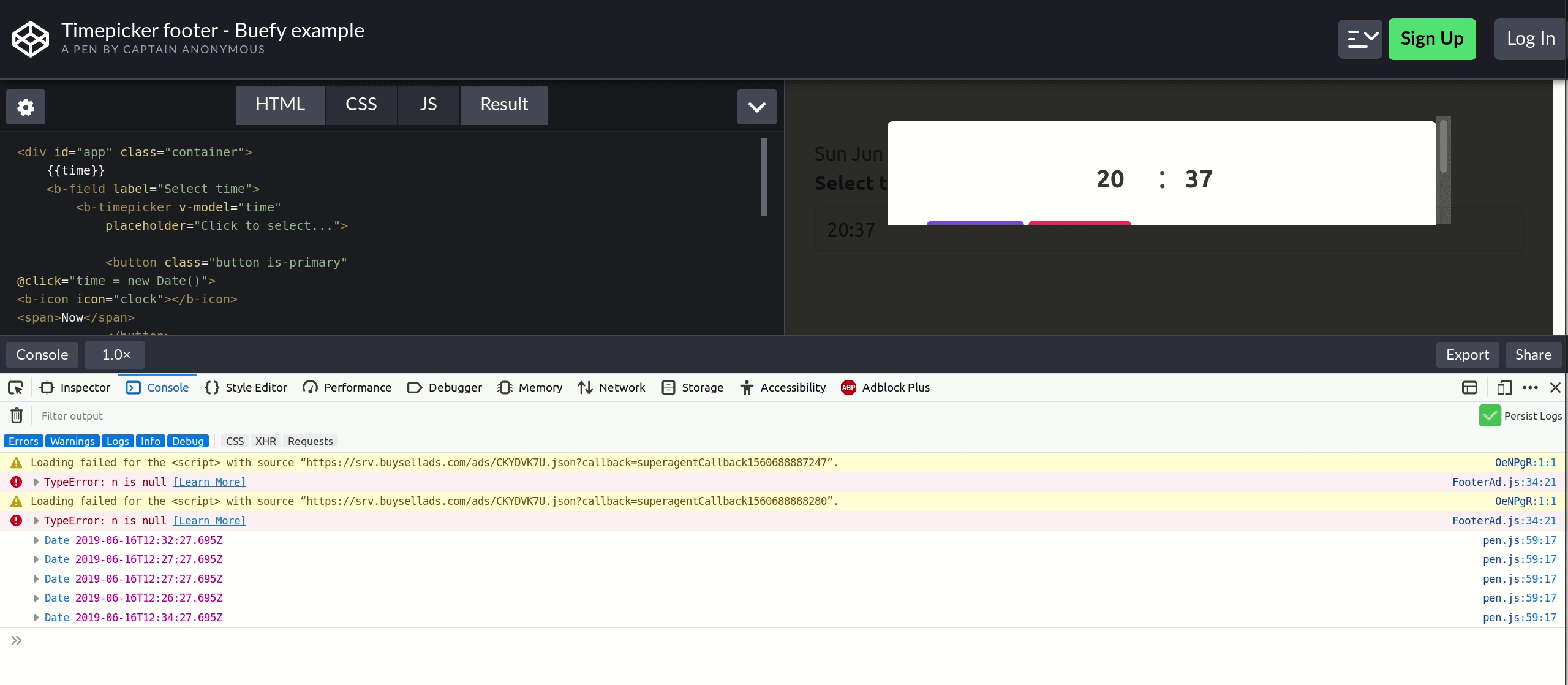 Timepicker doesn't work anymore · Issue #1418 · buefy/buefy · GitHub