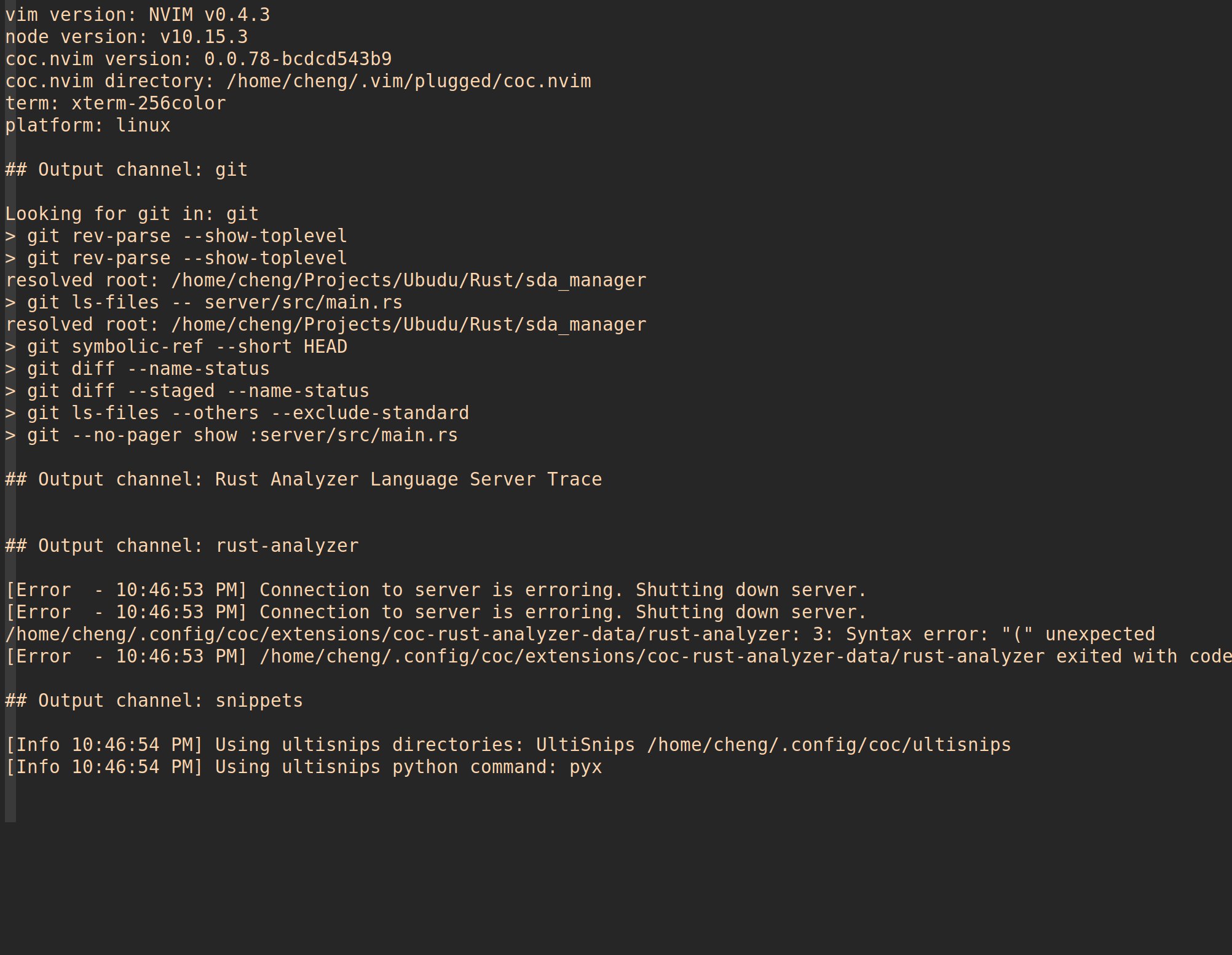 The server does not start · Issue #297 · fannheyward/coc-rust-analyzer · GitHub