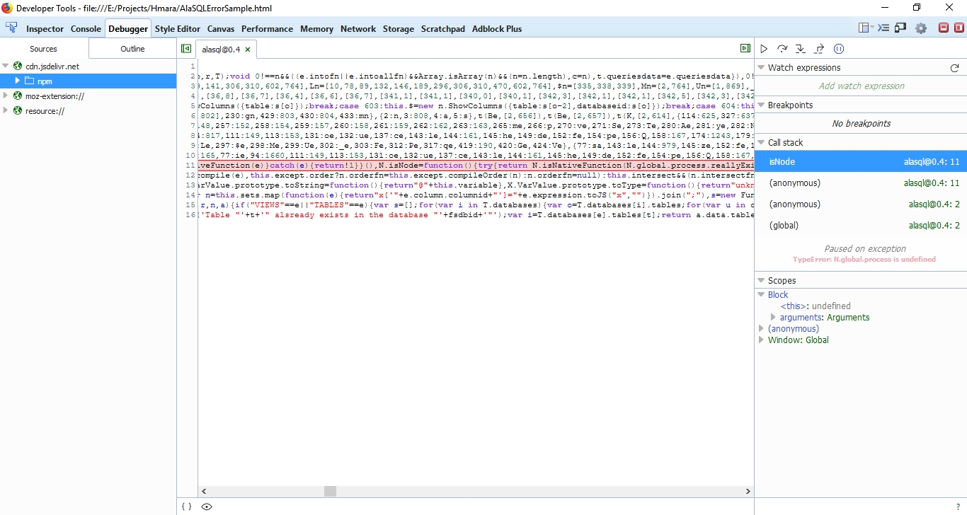 Error AlaSQL 0.4.6 in Firefox 60.0.2 · Issue #1018 · AlaSQL/alasql · GitHub