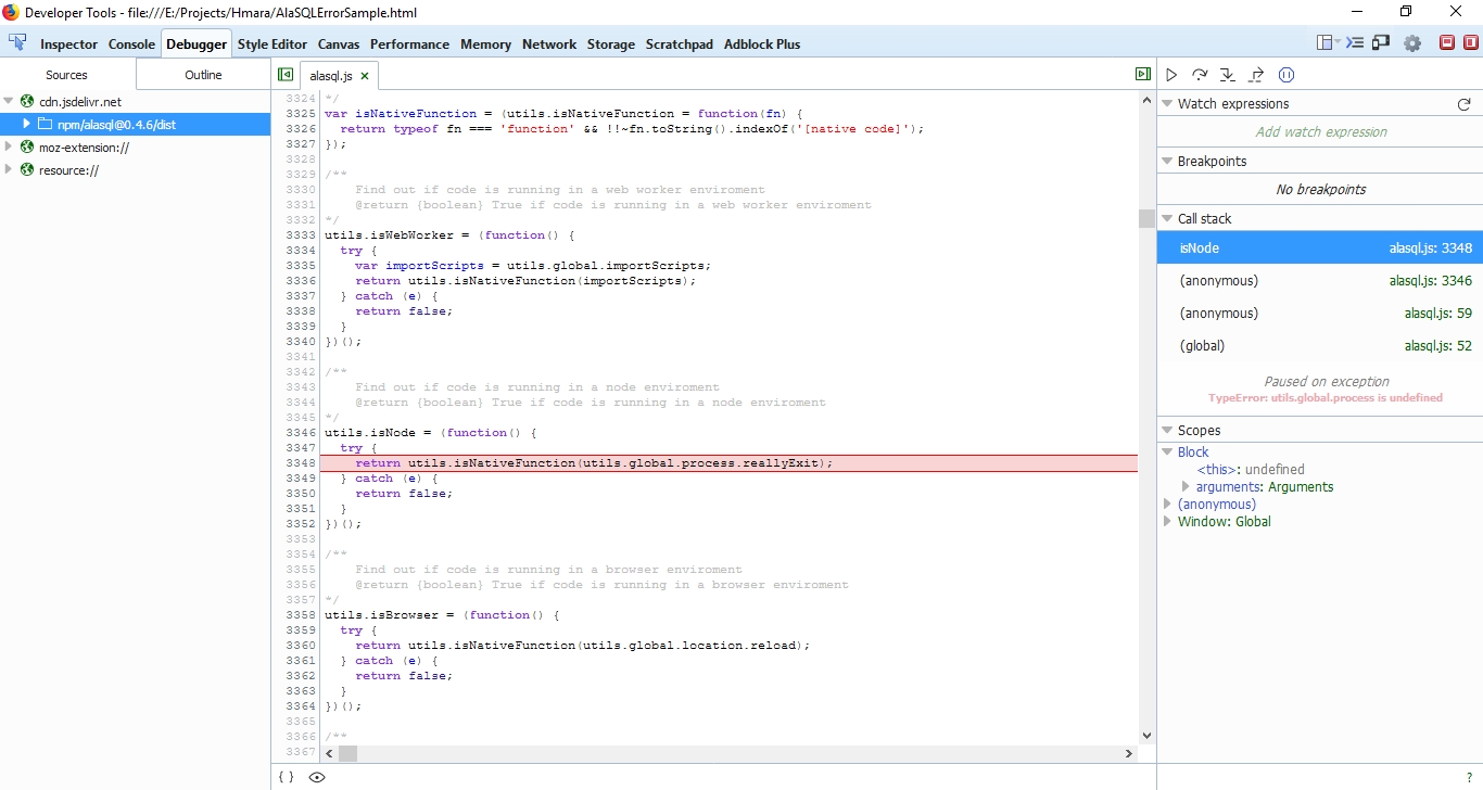 Error AlaSQL 0.4.6 in Firefox 60.0.2 · Issue #1018 · AlaSQL/alasql · GitHub