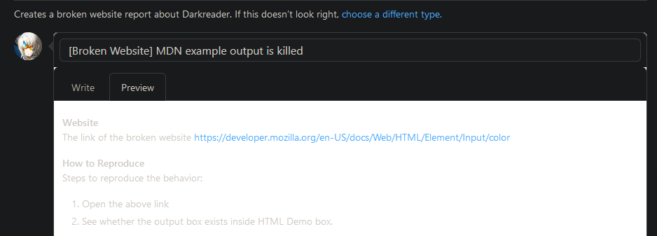 [BUG] Github.com | comment box · Issue #3914 · darkreader/darkreader · GitHub
