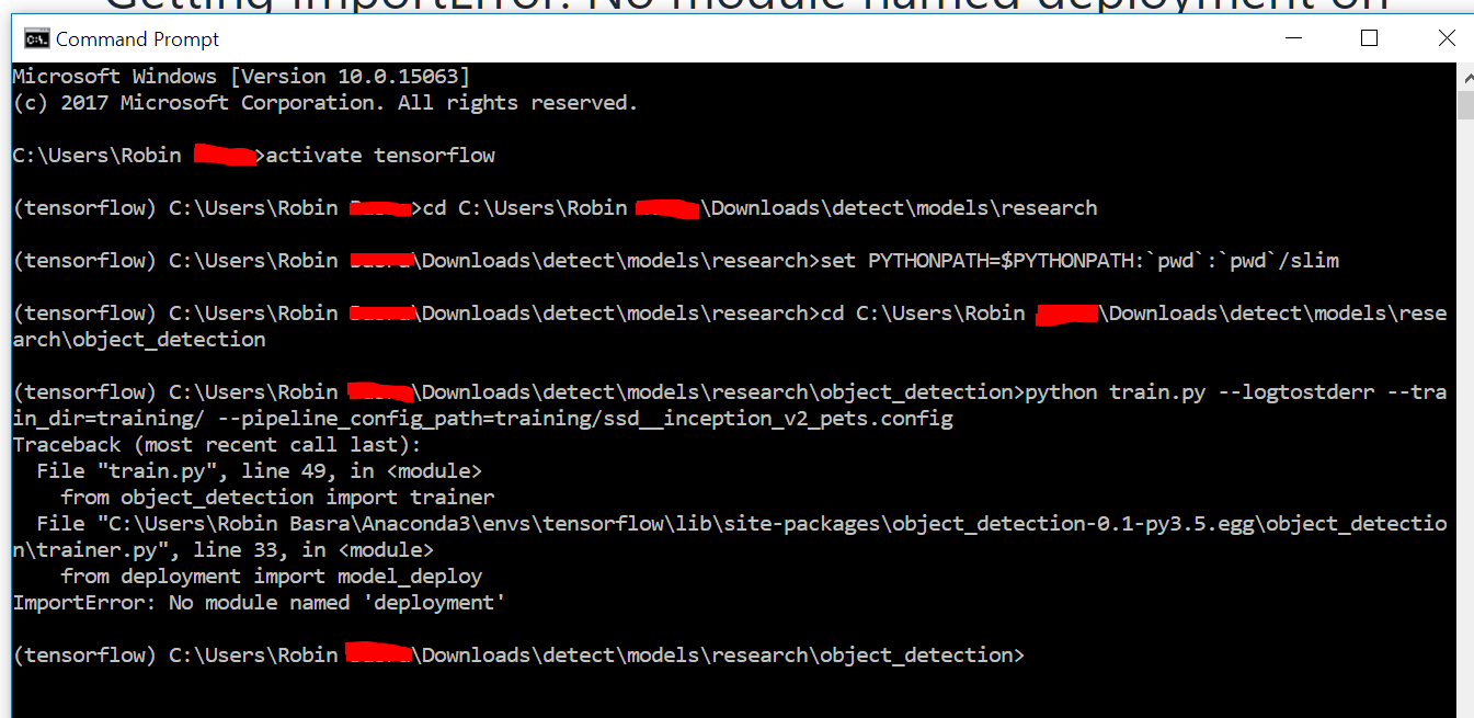 Getting Importerror No Module Named Deployment On Object Detection