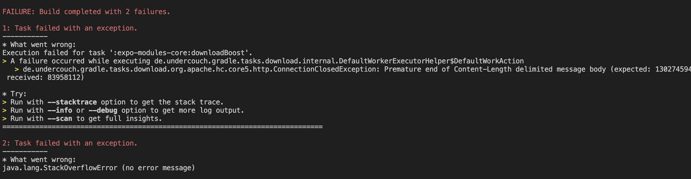 expo-modules-core can't run Gradle task downloadBoost · Issue #20821 · expo/expo · GitHub