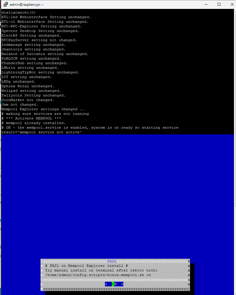 Mempool and Thunderhub can not be installed · Issue #3640 · raspiblitz/raspiblitz · GitHub