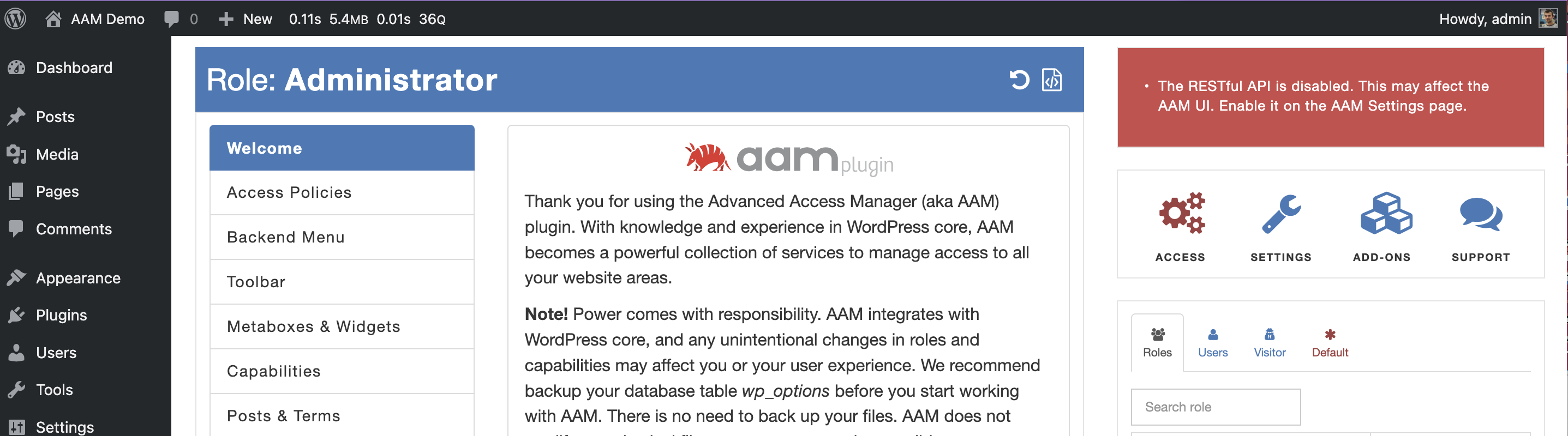 Warn user about disabling RESTful API · Issue #260 · aamplugin/advanced-access-manager · GitHub