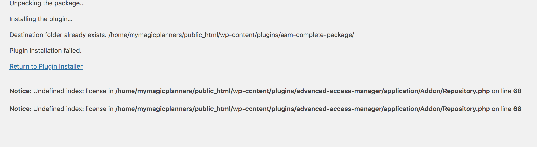 Notice: Undefined index: license in .../Addon/Repository.php on line 68 · Issue #12 · aamplugin ...