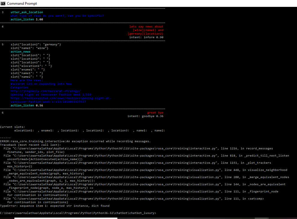 ERROR:rasa_core.training.interactive:An exception occurred while recording messages. · Issue ...