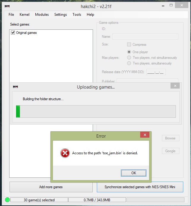 "Access to the path '(insert game filename)' is denied" error · Issue #1079 · ClusterM/hakchi2 ...
