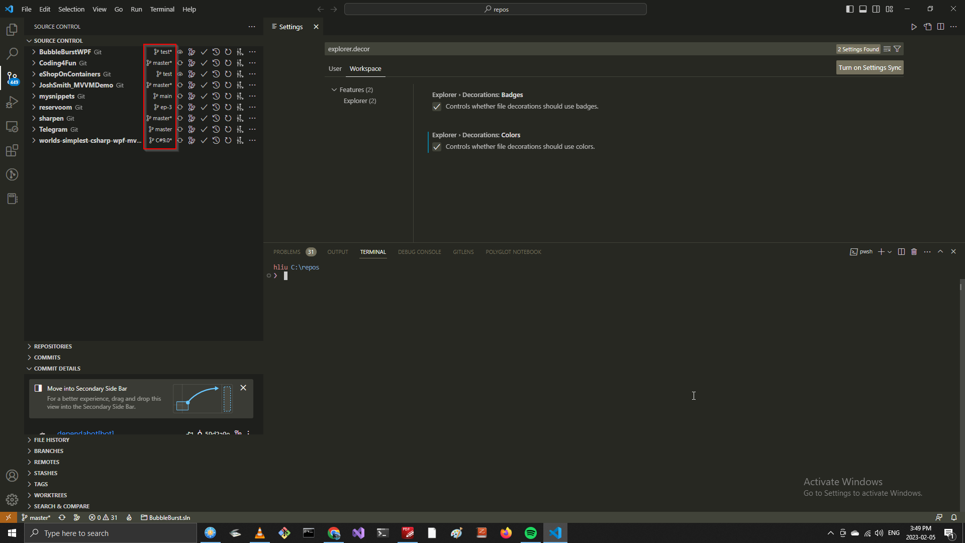 It'd be great if VS Code can show colors for Source Control tree ...