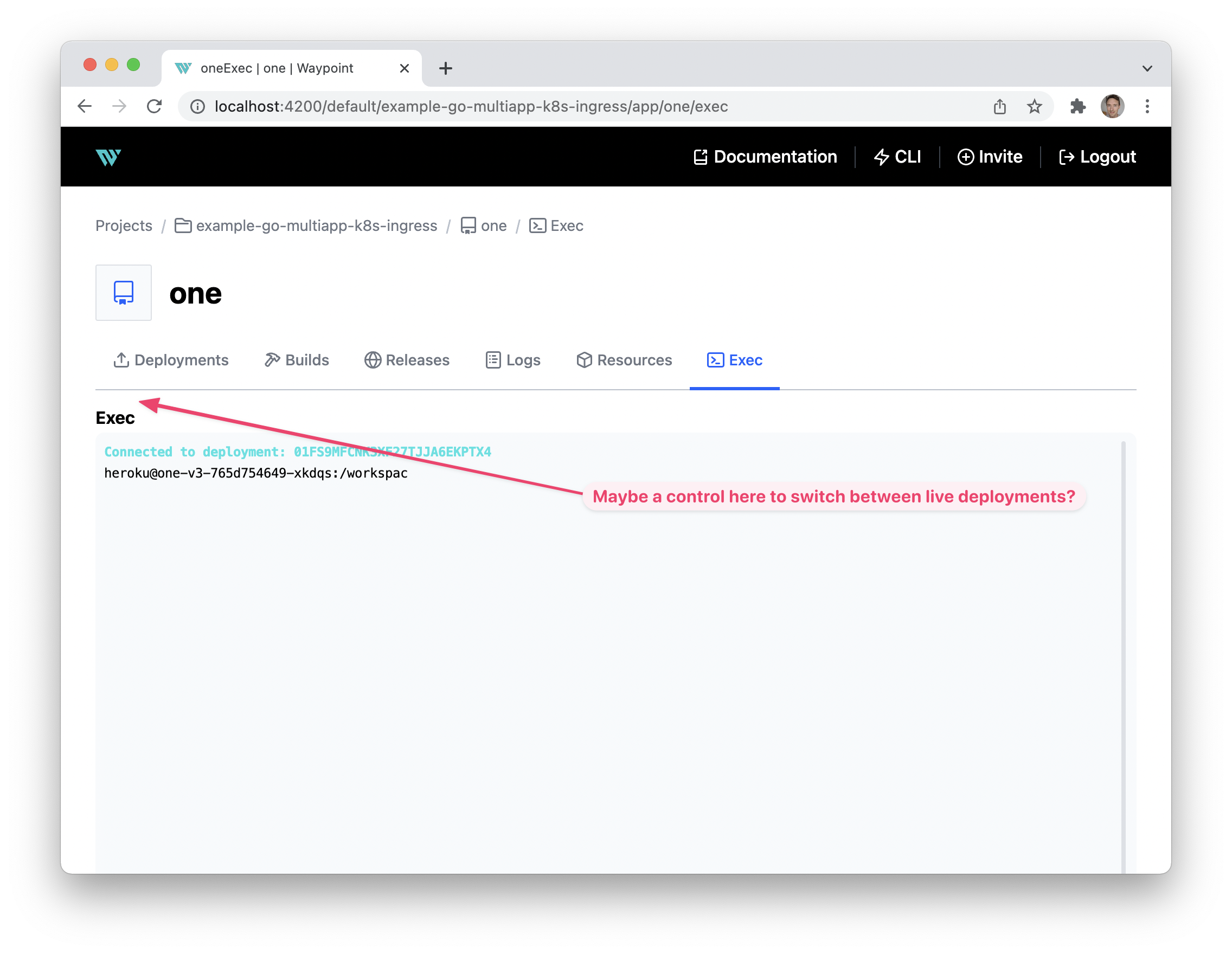 ui: Select different deployments for exec · Issue #2900 · hashicorp/waypoint · GitHub