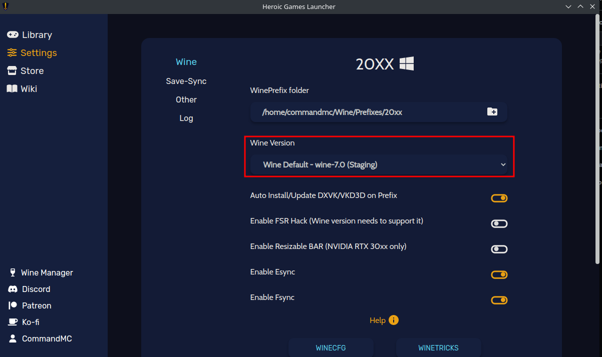 Wine executable existence is only checked when opening settings, not ...