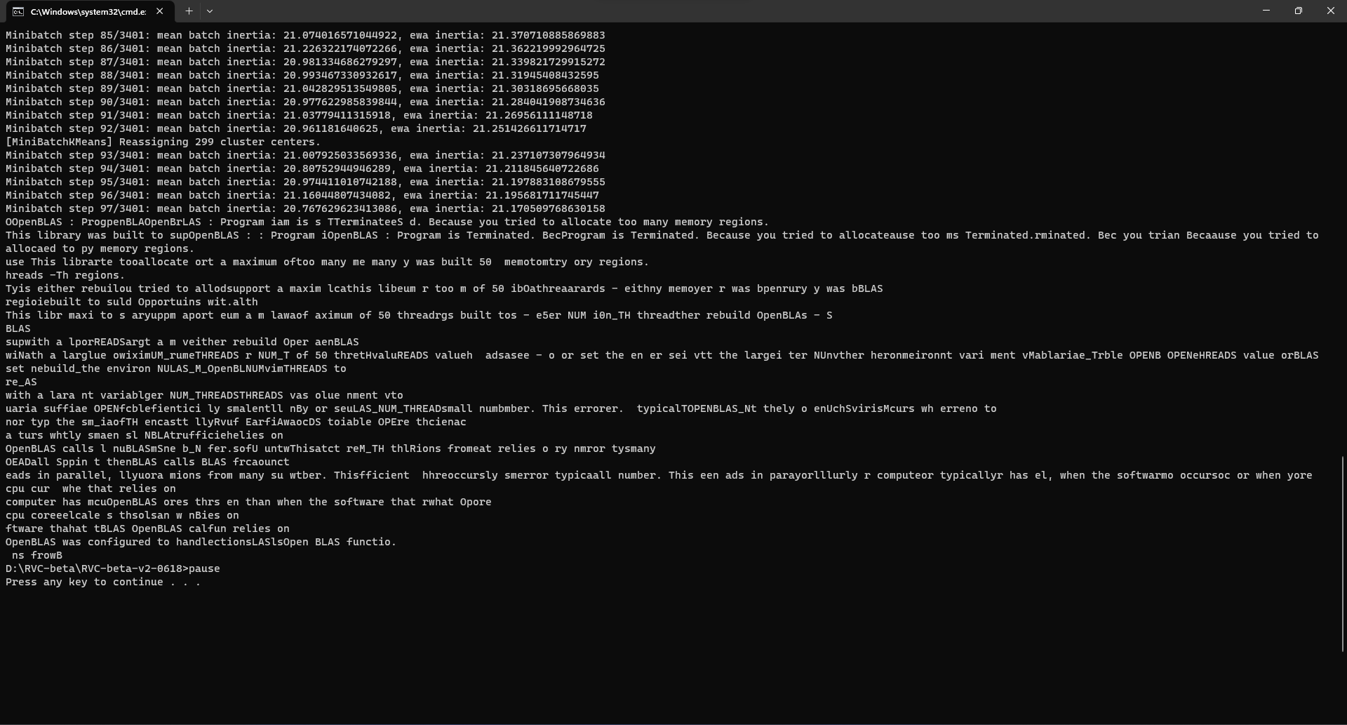 The program was terminated when I tried to train the feature index model · Issue #567 · RVC ...