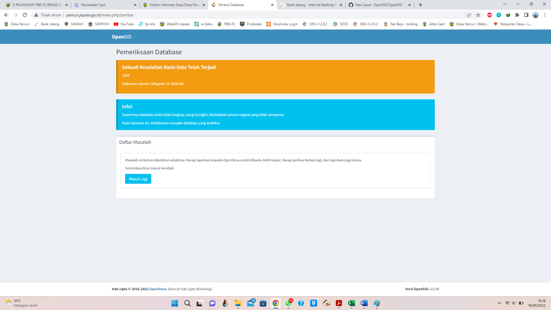 Bug/error: Unknown column 'telegram' in 'field list' · Issue #5658 · OpenSID/OpenSID · GitHub