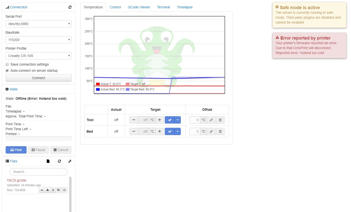[1.3.7] Can't start printing · Issue #2566 · OctoPrint/OctoPrint · GitHub