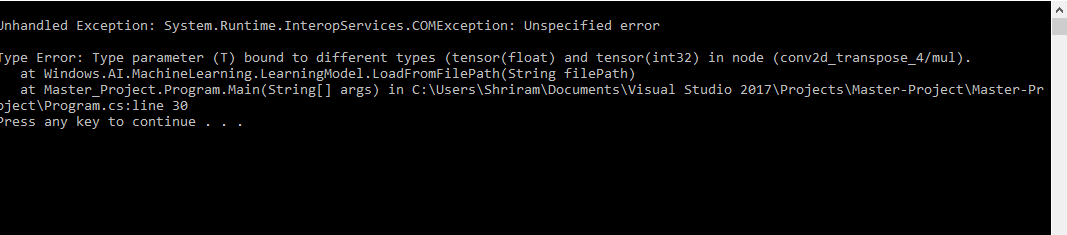 Type Error : Type parameter (T) bound to different types (tensor(float) and tensor(int32) in ...