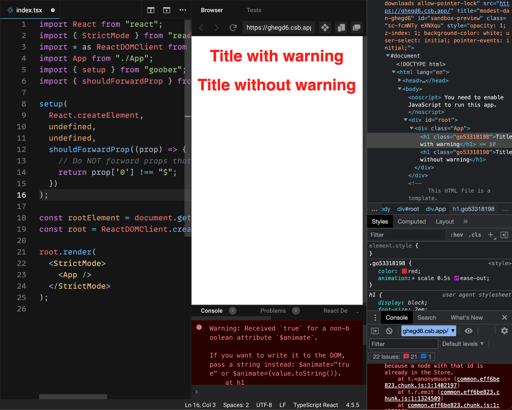 `shouldForwardProp` not working when styling custom components · Issue #446 · cristianbote ...