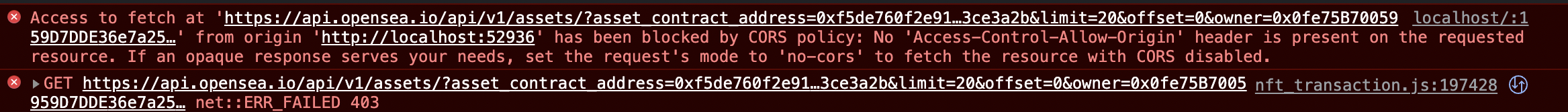 CORS Error suddenly on all API calls · Issue #770 · ProjectOpenSea/opensea-js · GitHub