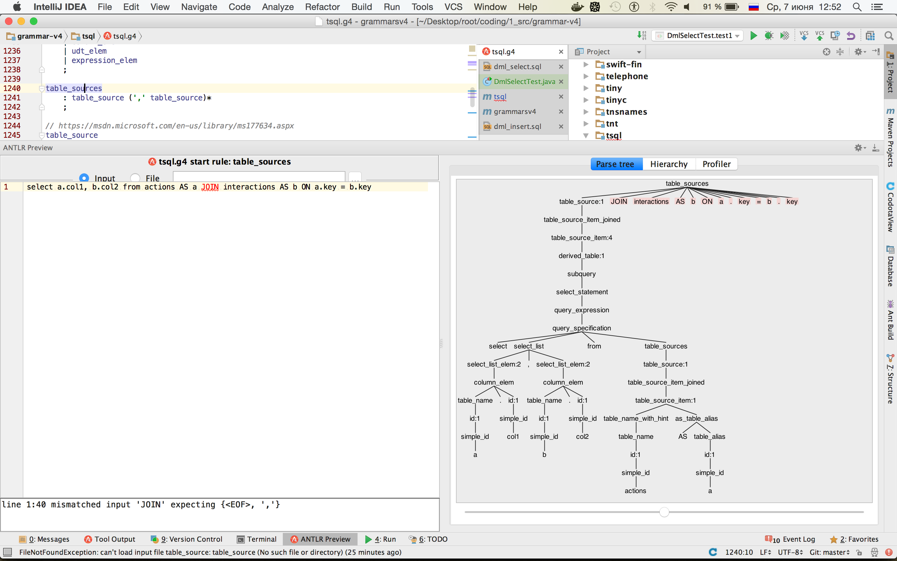 Tsql. error during parsing join condition in `table_source` rule · Issue #745 · antlr/grammars ...