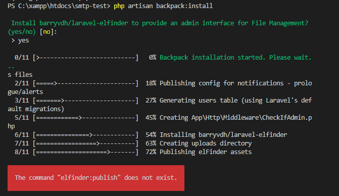 [4.0][Bug] "The command "elfinder:publish" does not exist" · Issue #2517 · Laravel-Backpack/CRUD ...