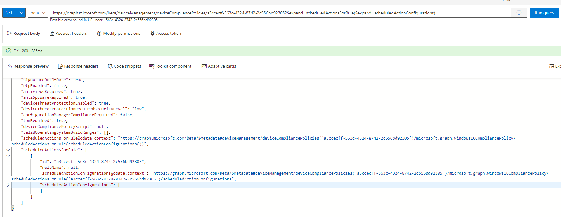 MgDeviceManagementDeviceCompliancePolicy Many "No OData route exists that match template" error ...