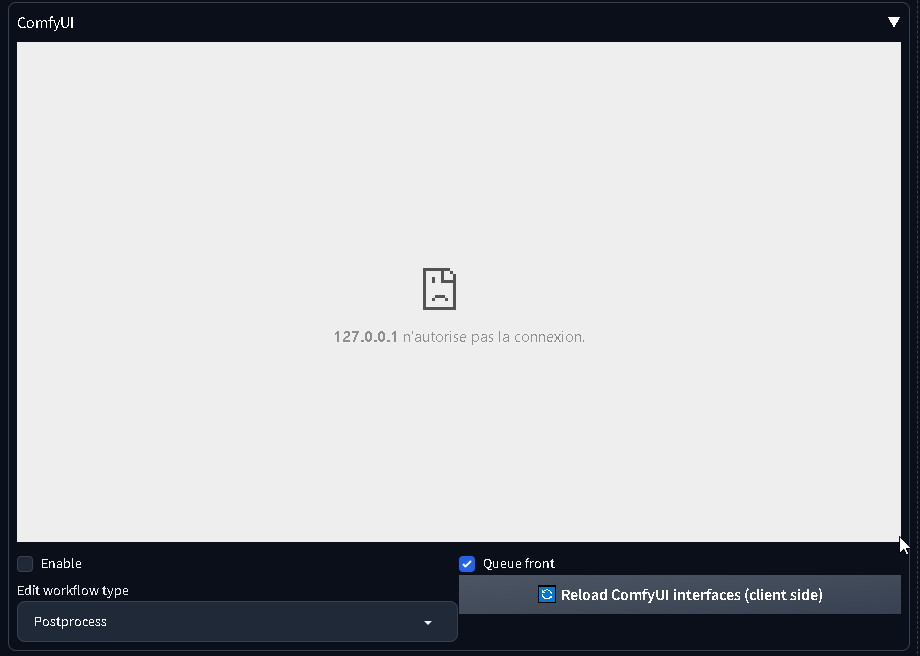 127.0.0.1 refused to connect · Issue #160 · ModelSurge/sd-webui-comfyui · GitHub