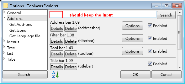 Add-on search box problems · Issue #521 · tablacus/TablacusExplorer · GitHub