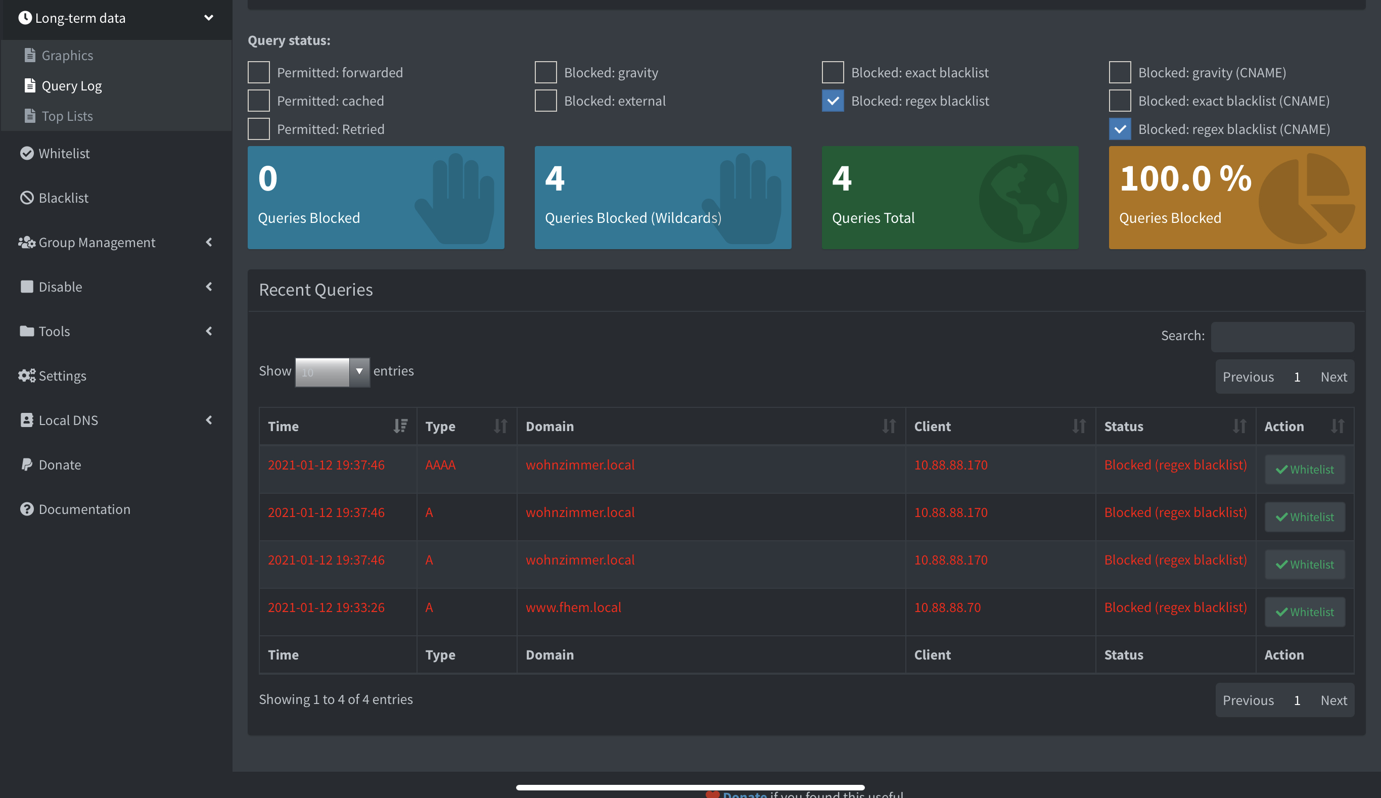 Regex blocking without any lists? · Issue #3985 · pi-hole/pi-hole · GitHub