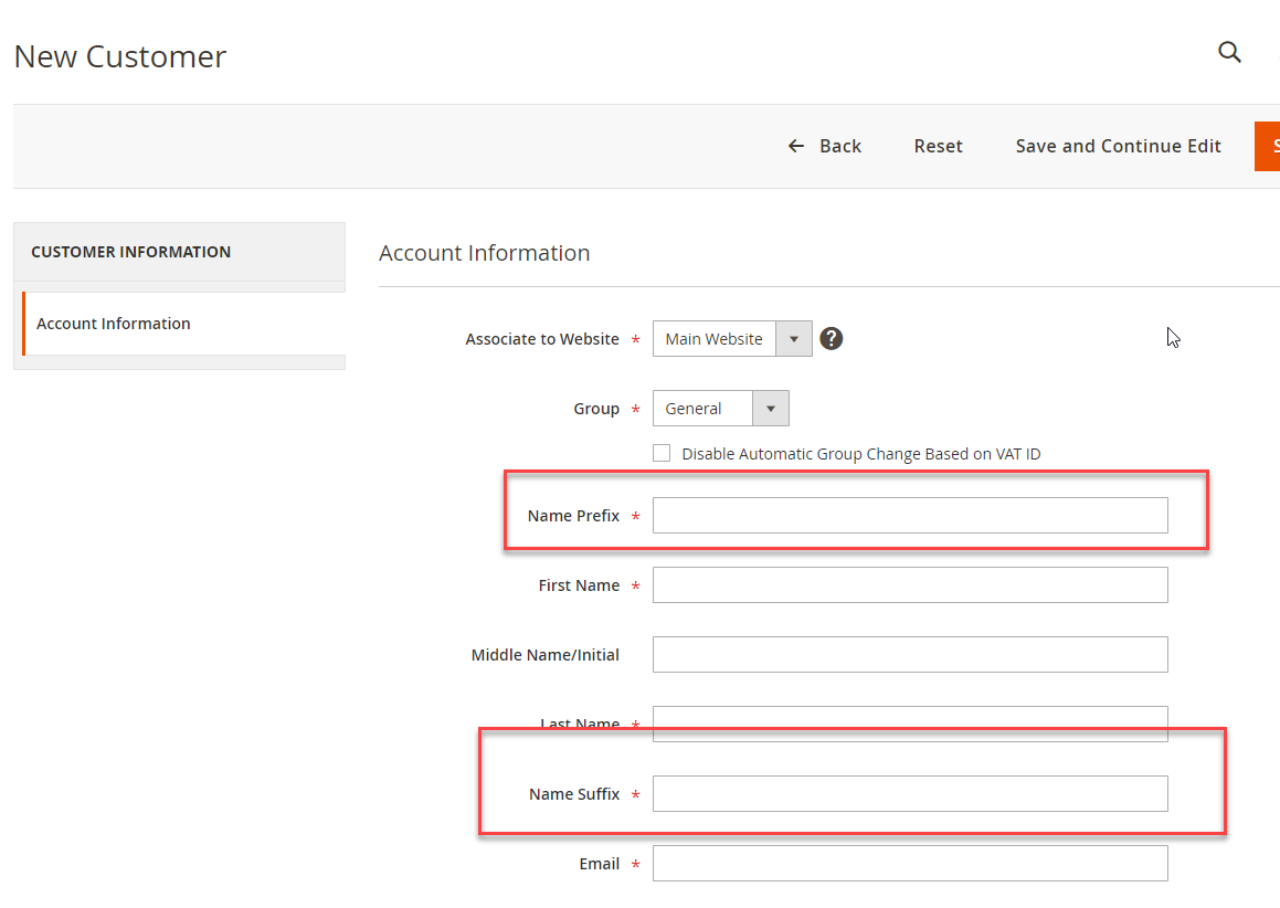 Form "Create New Customer" and Create New Address" at the backend doesn't display Prefix and ...