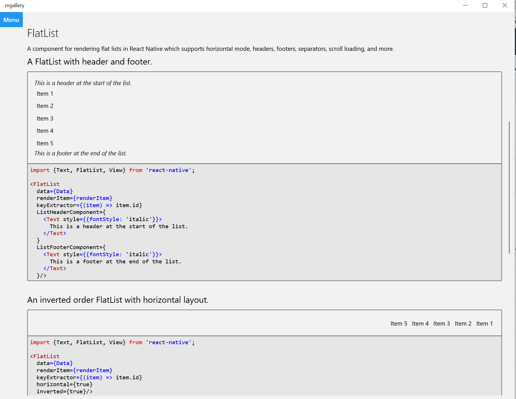 Add FlatList Page by chiaramooney · Pull Request #53 · microsoft/react-native-gallery · GitHub