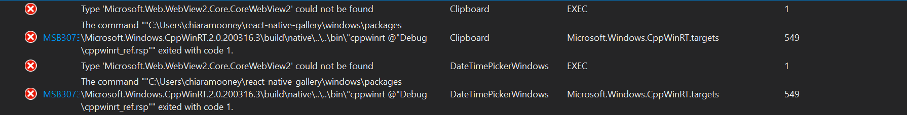 webview2 props are imported despite also referencing the nuget package ...