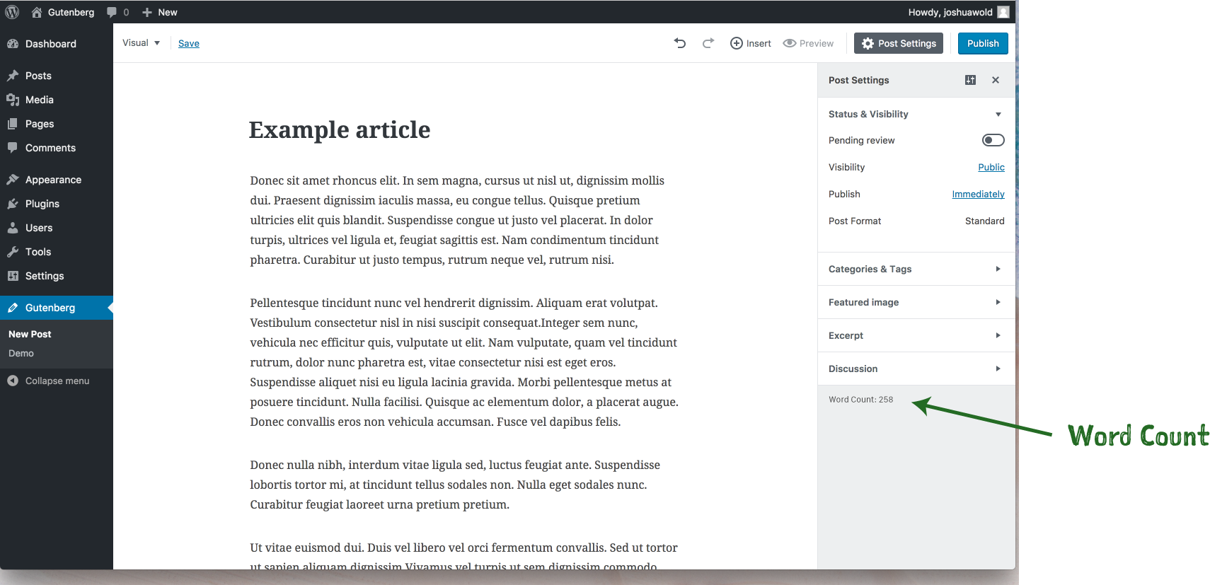 Add Word Count To Post Settings Issue 1557 WordPress gutenberg GitHub
