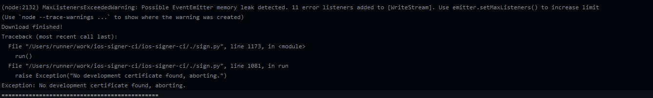 raise Exception("No development certificate found, aborting.") · Issue #251 · SignTools ...