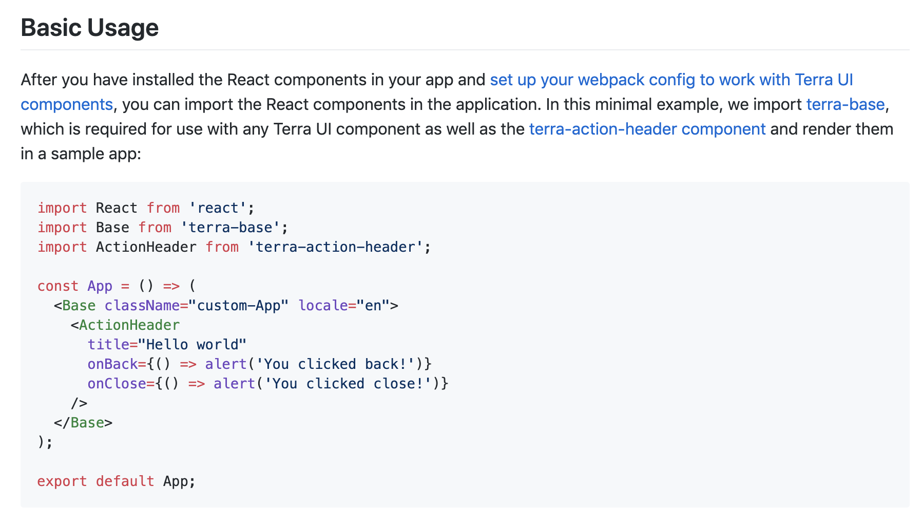 basic usage example format rendering improperly · Issue #215 · cerner/terra-ui · GitHub
