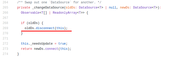 Virtual scroller doesn't disconnect DataSource when destroyed · Issue #15855 · angular ...