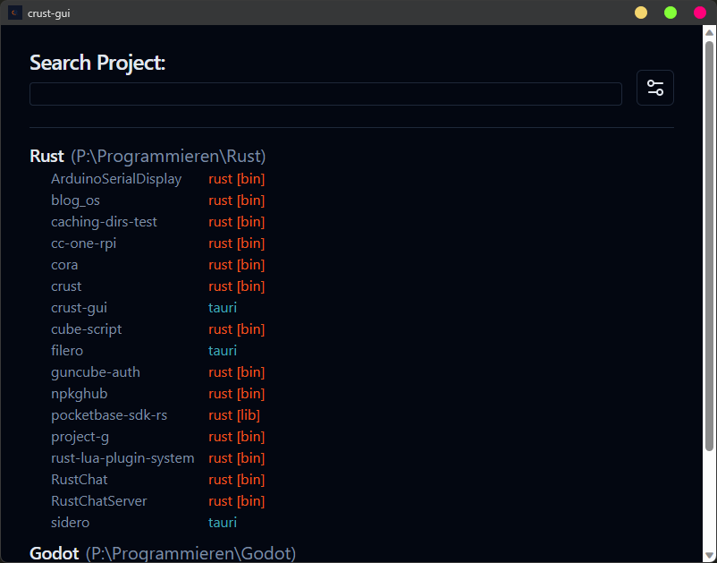GitHub - CubesCoders/crust-gui: Project manager written in rust