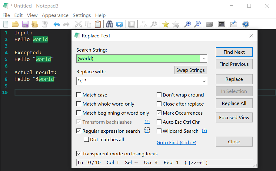 Additional dollar sign in replacing regexp regions · Issue #1999 · rizonesoft/Notepad3 · GitHub