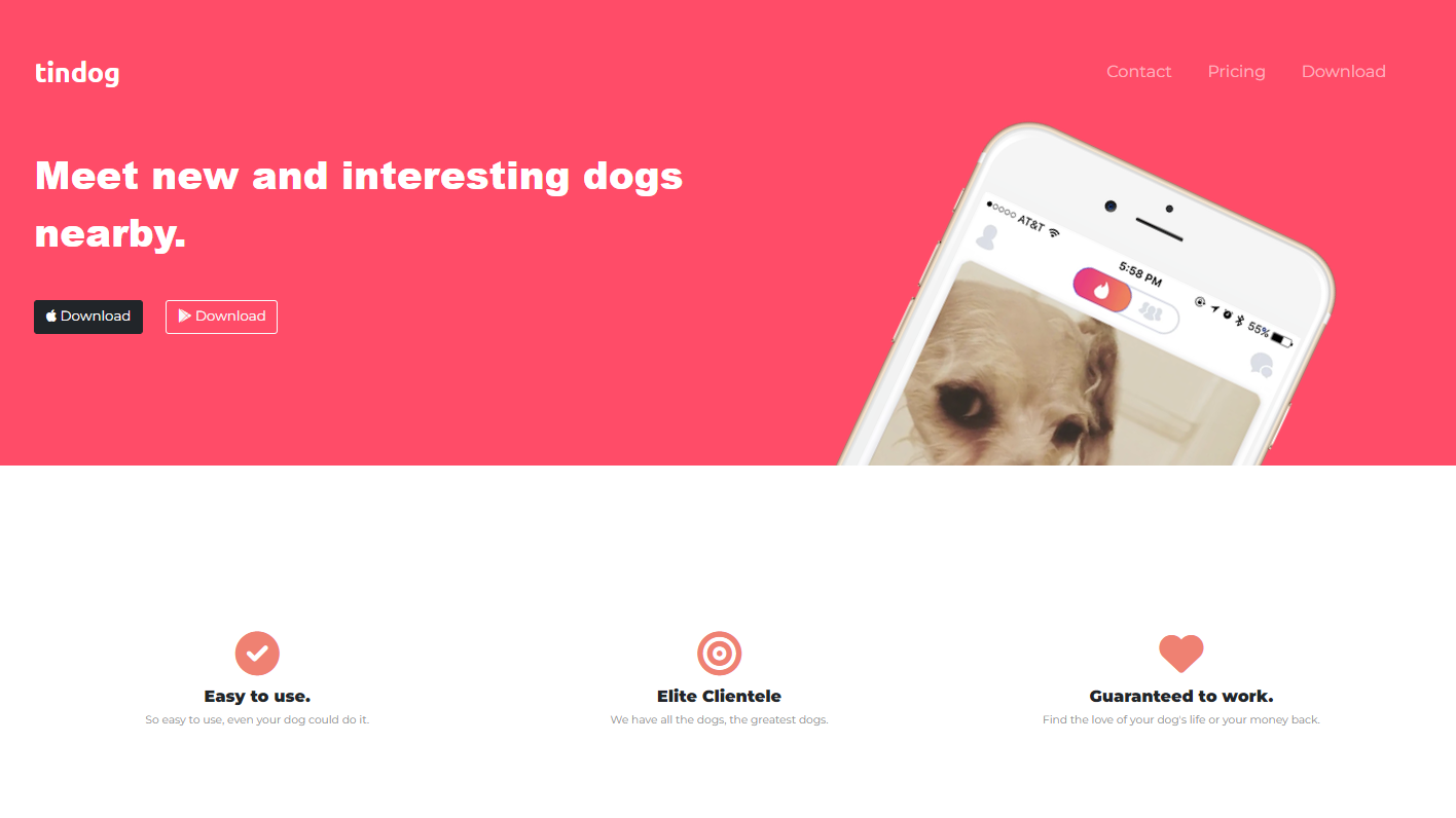 GitHub - UmutEkerdiker/TinDog: A responsive landing page for Tinder for dogs.