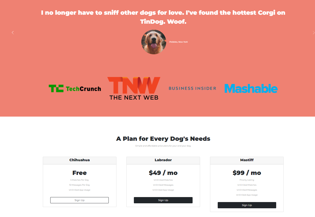 GitHub - UmutEkerdiker/TinDog: A responsive landing page for Tinder for dogs.
