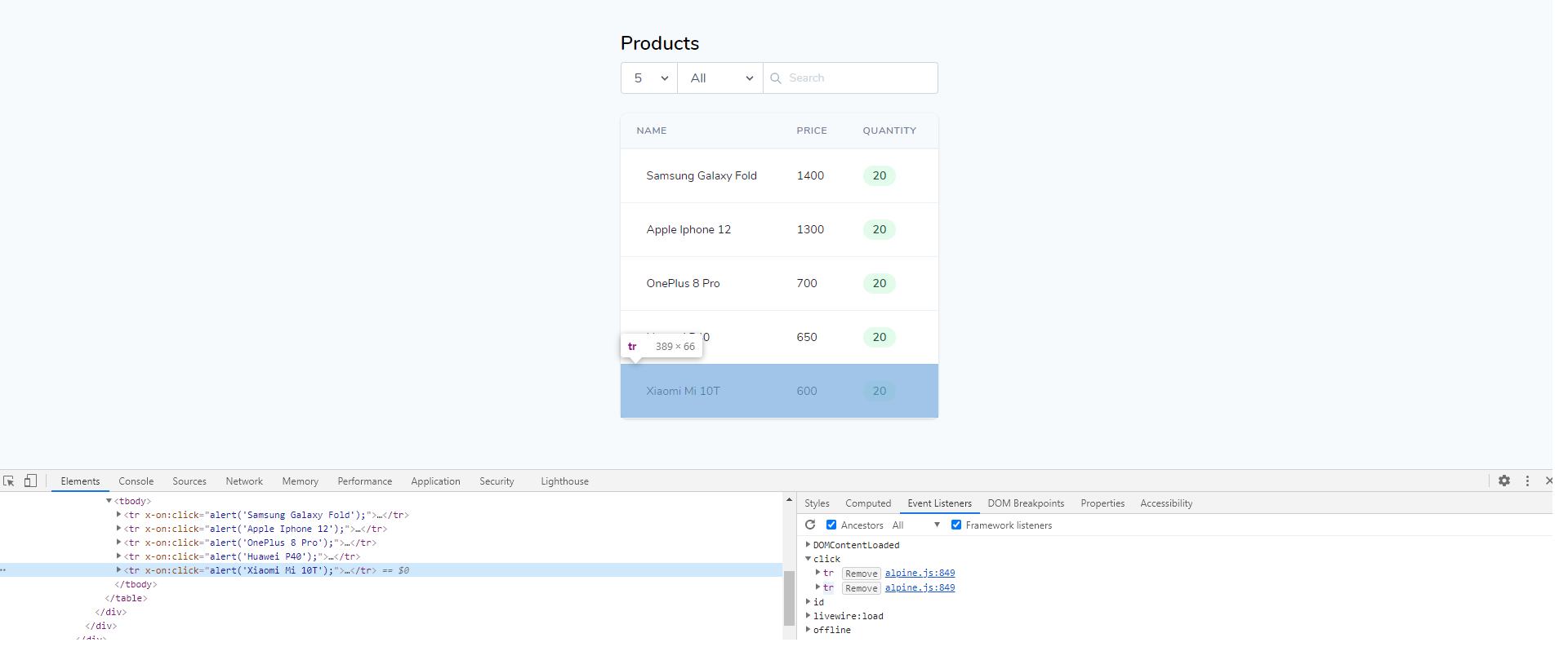 Livewire and Alpine.js x-on:click event listeners are not synchronized after DOM update · Issue ...