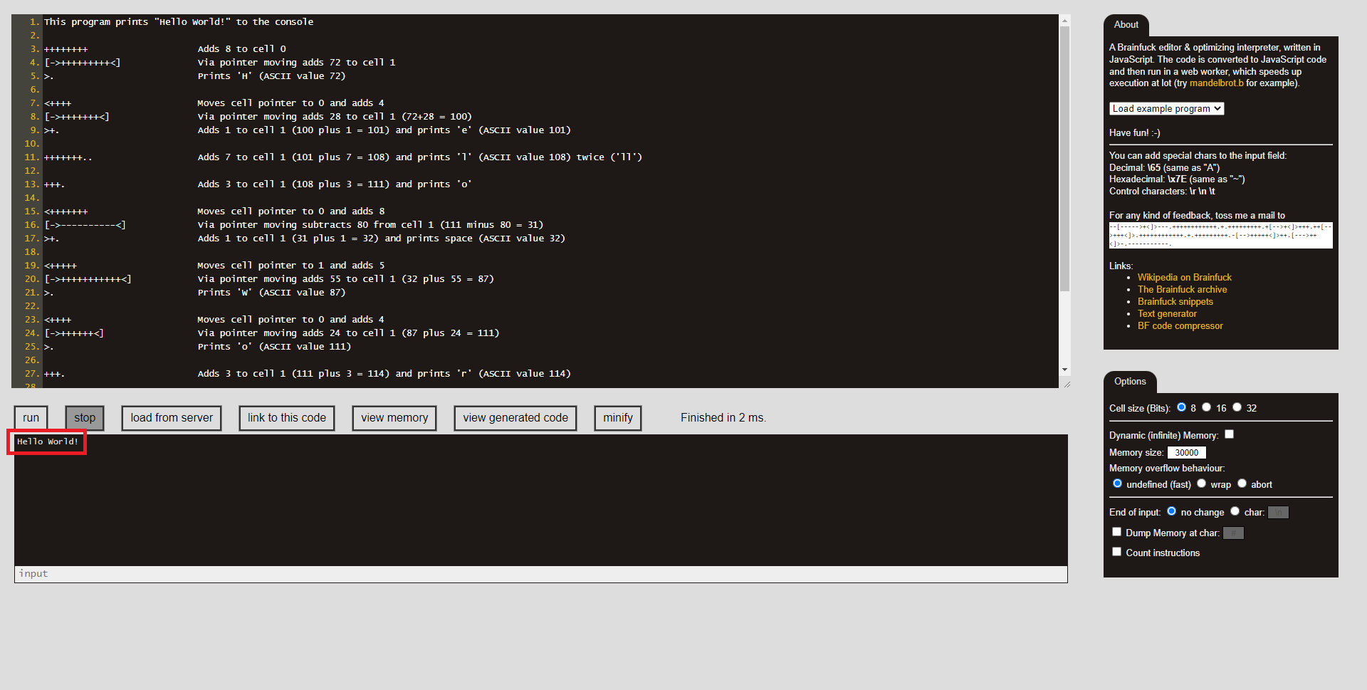 Hello World! Program | Brainfuck