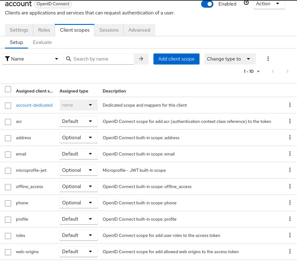 Default client scopes of standard clients do not get intialized on ...