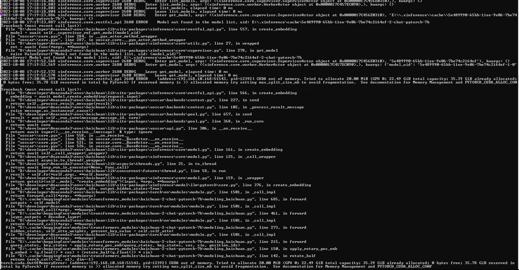 QUESTION: CUDA out of memory when running baichuan-2-7b on 4090 · Issue #516 · xorbitsai ...