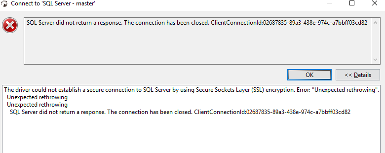 SQL Server SSL "Unexpected Rethrowing" since updating to latest version ...
