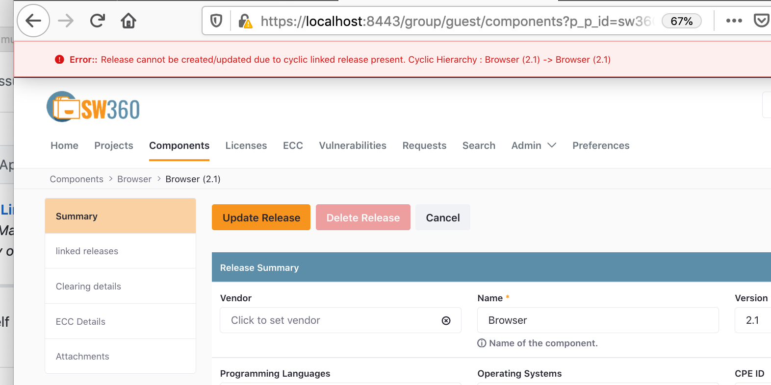 Releases can be link to itself at Linked Releases · Issue #230 · eclipse-sw360/sw360 · GitHub