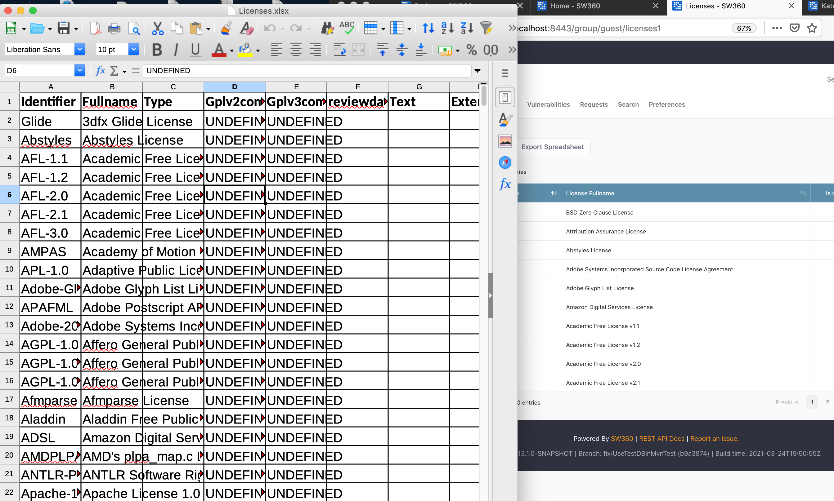 Empty License Text in the "text" field of "Export Spreadsheet" under ...